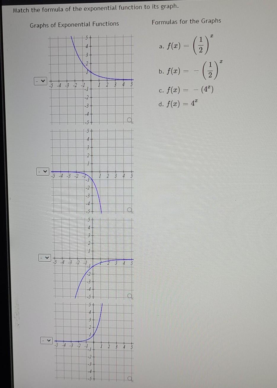 Solved Match the formula of the exponential function to its | Chegg.com