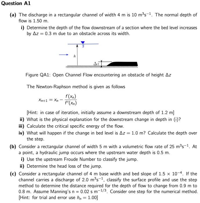 (a) The discharge in a rectangular channel of width 4 | Chegg.com