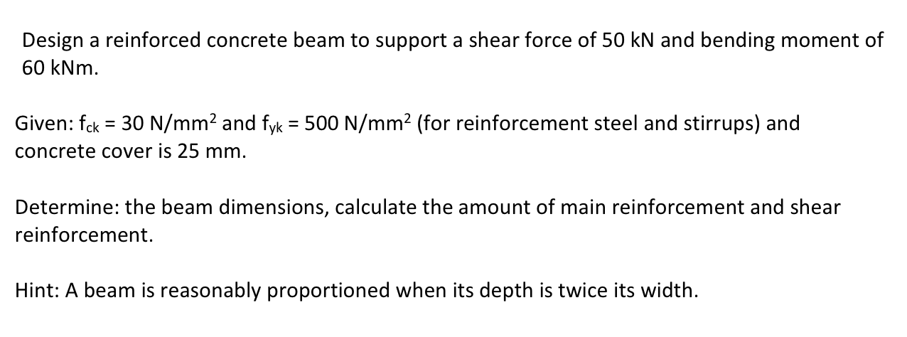 Solved Design a reinforced concrete beam to support a shear | Chegg.com