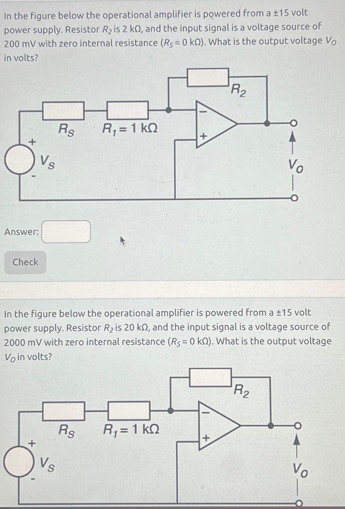 Solved In the figure below the operational amplifier is | Chegg.com