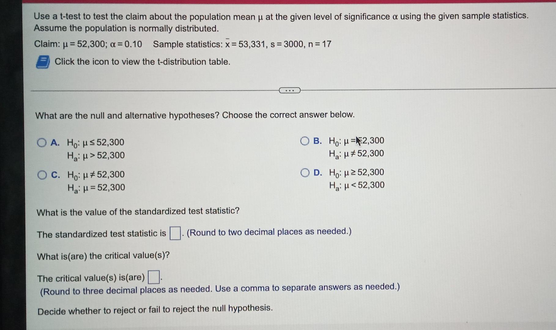 Solved Use a t-test to test the claim about the population | Chegg.com
