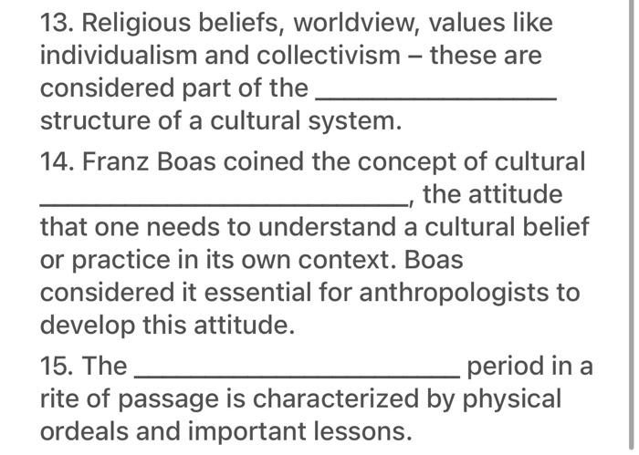 13. Religious beliefs, worldview, values like | Chegg.com