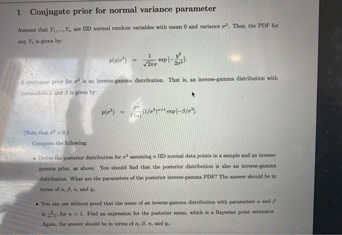 Solved 1 Conjugate prior for normal variance parameter | Chegg.com