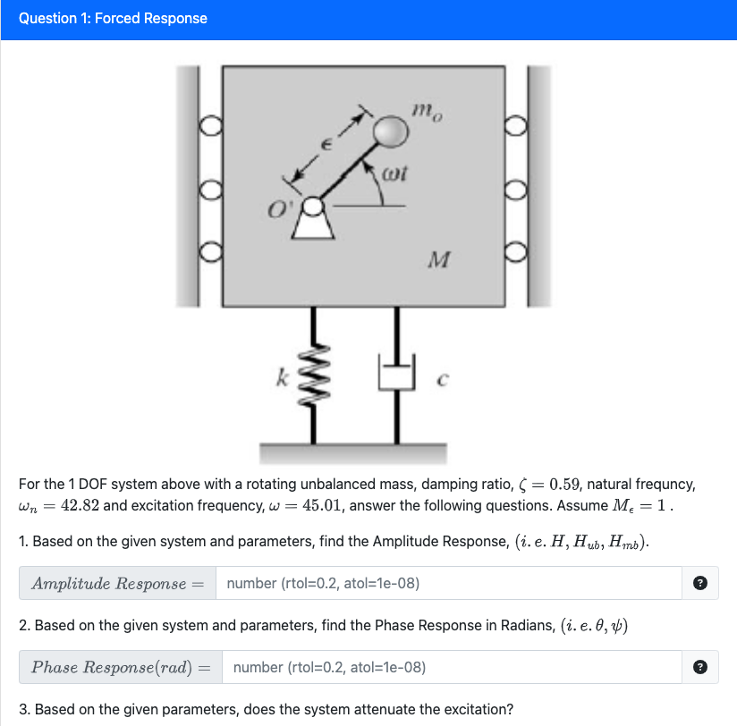 Solved For the 1DOF system above with a rotating unbalanced | Chegg.com