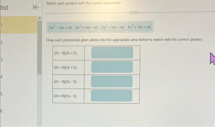 Solved Match each product with the correct polynomial. | Chegg.com