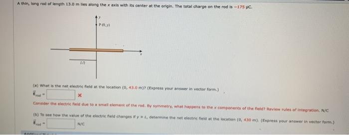 Solved A thin, long rod of length 13.0 m lies along the x | Chegg.com