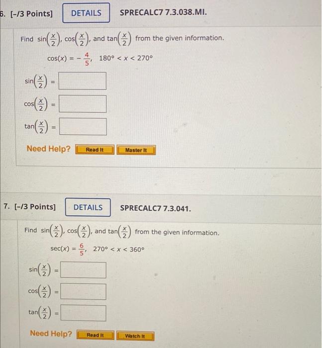 Solved Find sin(2x),cos(2x), and tan(2x) from the given | Chegg.com