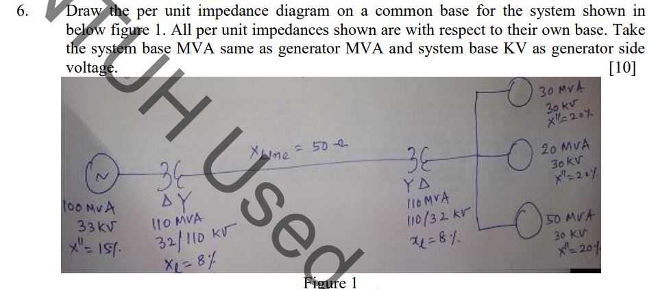 Solved Draw the per unit impedance diagram on a common base | Chegg.com