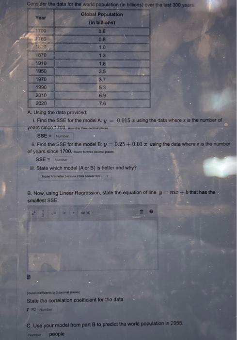 Solved Consider the data for the world population (in | Chegg.com