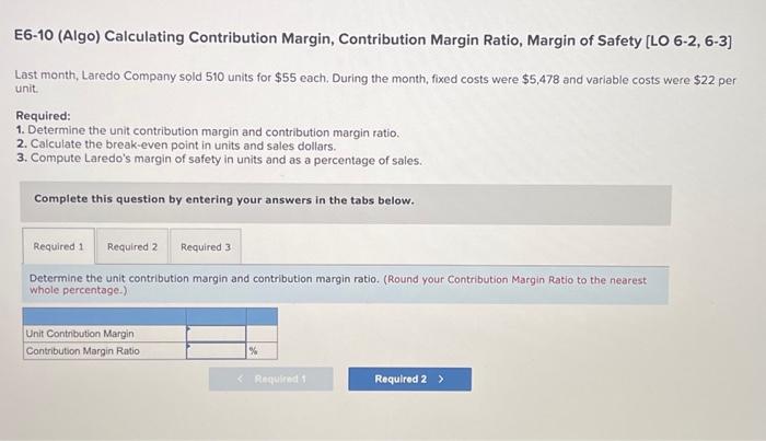 Solved E6-3 (Algo) Determining Break-Even Point, Target | Chegg.com