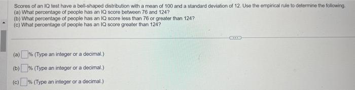 Solved Scores of an 1Q test have a bell-shaped distribution | Chegg.com