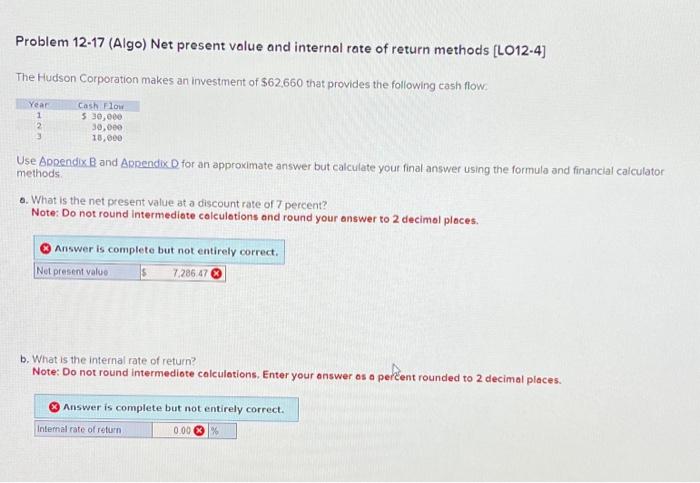 Solved Problem 12-17 (Algo) Net present volue and internal | Chegg.com
