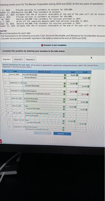 Solved The following events occur for The Benson Corporation | Chegg.com
