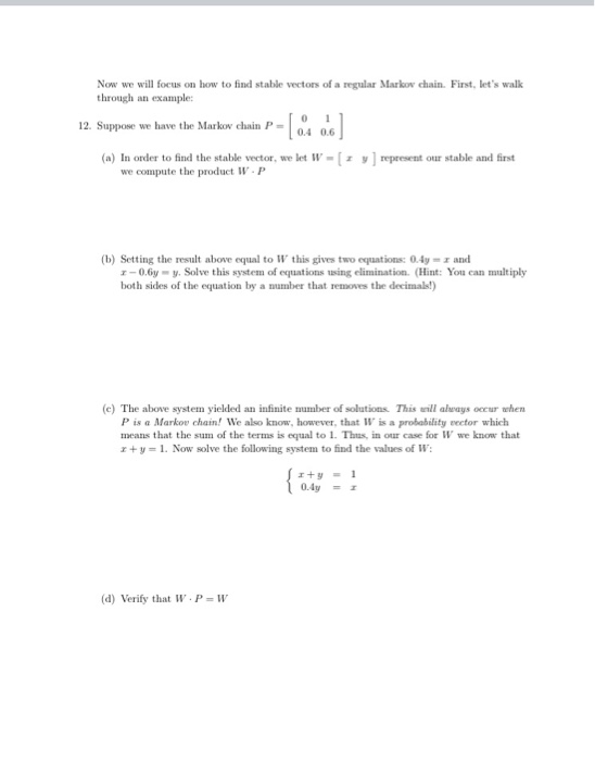 Solved Now we will focus on how to find stable vectors of a | Chegg.com