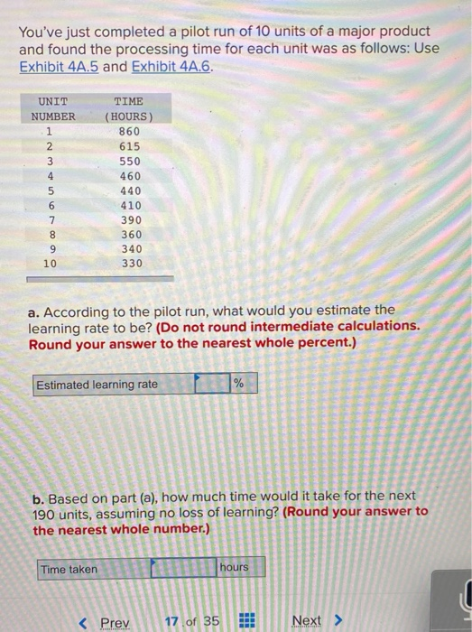 Solved You've just completed a pilot run of 10 units of a | Chegg.com