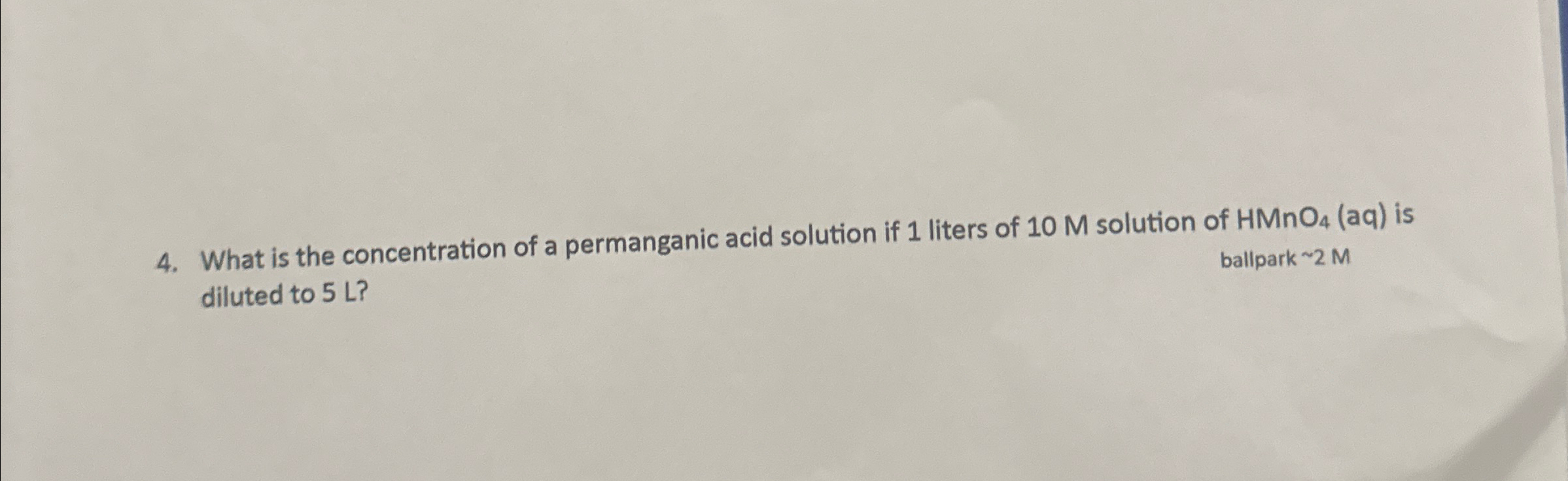 Solved What is the concentration of a permanganic acid | Chegg.com
