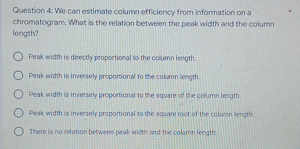 Solved Question 4: We can estimate column efficiency from | Chegg.com