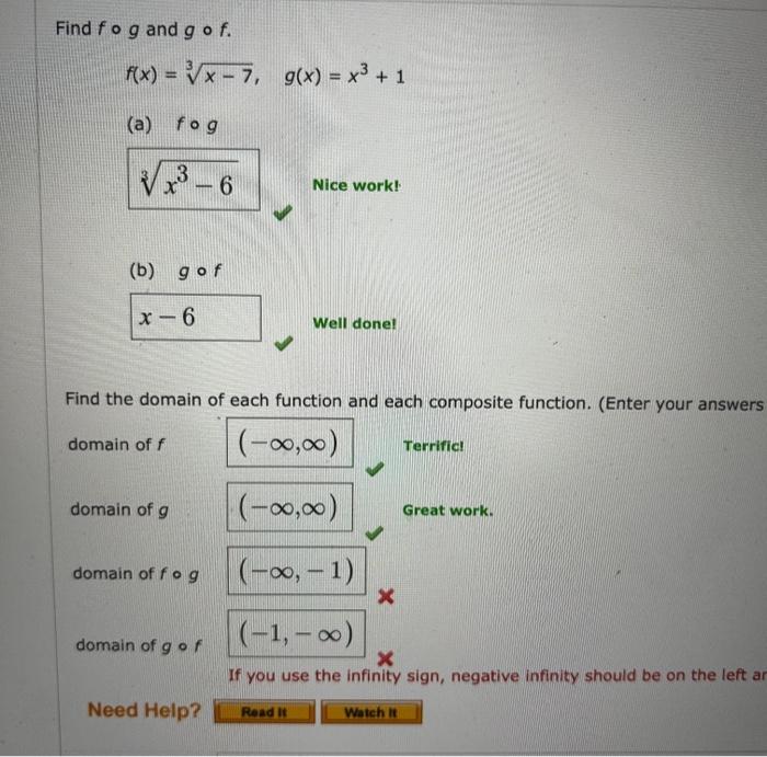 Solved Find f∘g and g∘f. f(x)=3x−7,g(x)=x3+1 (a) f∘g Nice | Chegg.com
