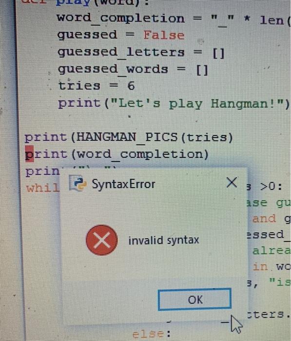 Solved Python. I keep getting this syntax error when I run | Chegg.com