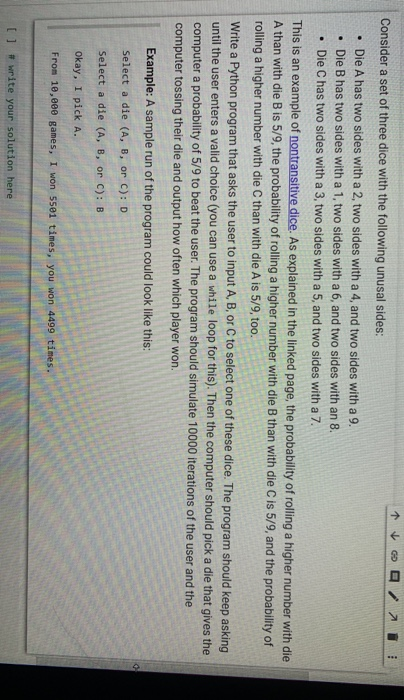 Solved Consider a set of three dice with the following | Chegg.com