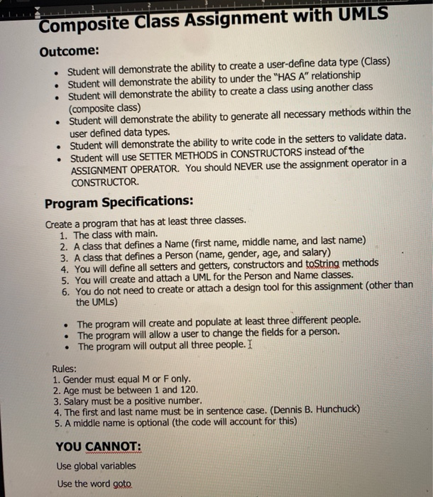 Solved Composite Class Assignment with UMLS Outcome: • | Chegg.com
