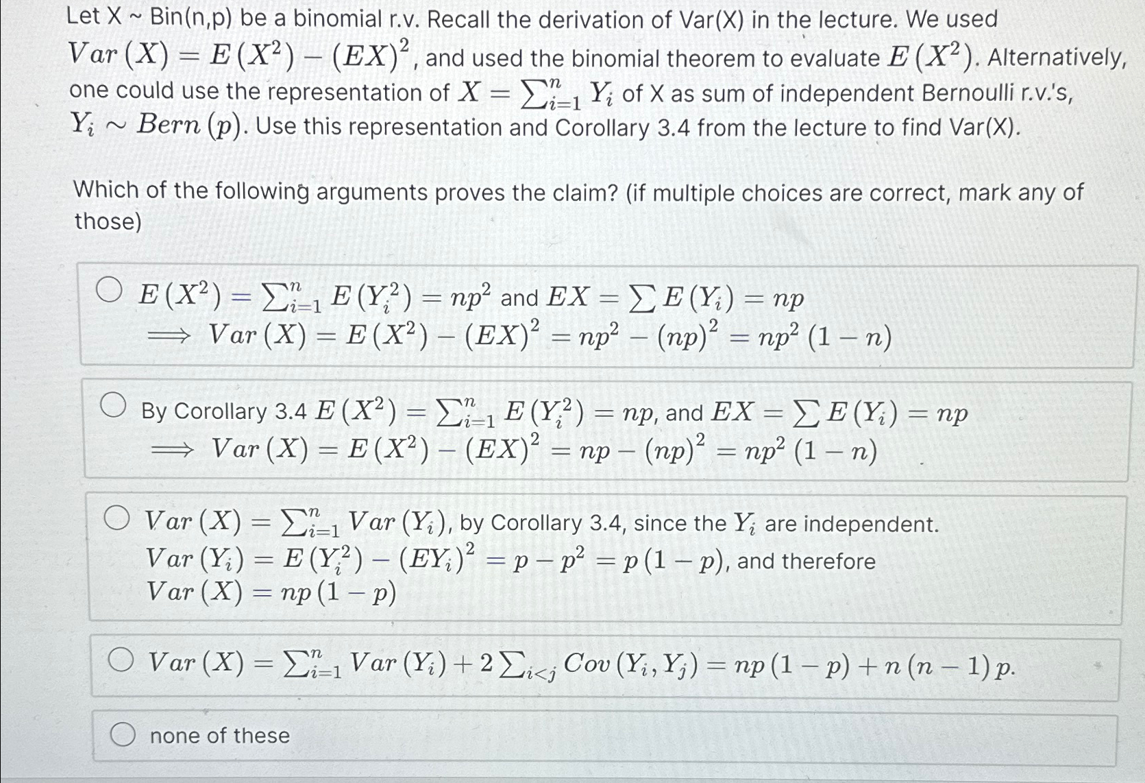 Solved Let x∼Bin(n,p) ﻿be a binomial r.v. ﻿Recall the | Chegg.com