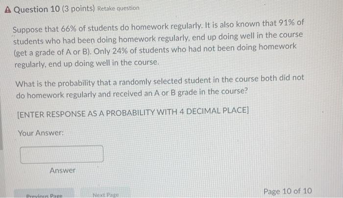 Solved Question 10 (3 points) Retake question Suppose that | Chegg.com