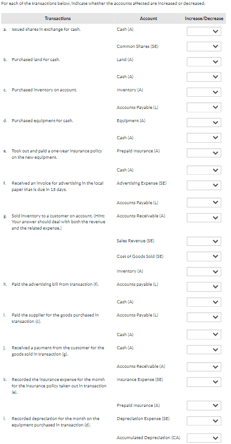 Solved Choose if the answer is increase or decrease based on | Chegg.com