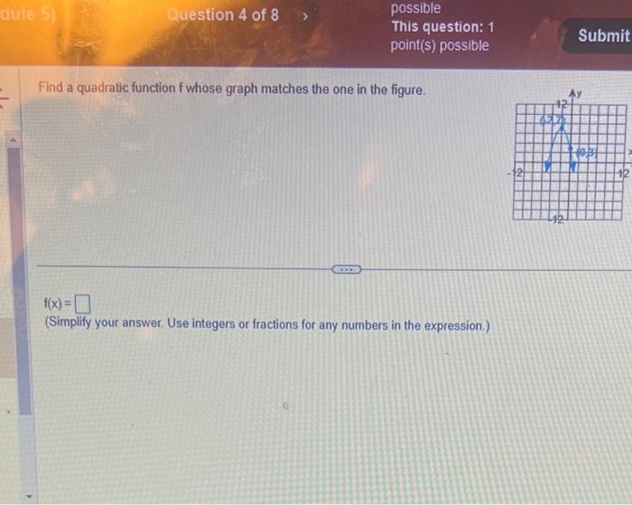 Solved Find a quadratic function f whose graph matches the | Chegg.com