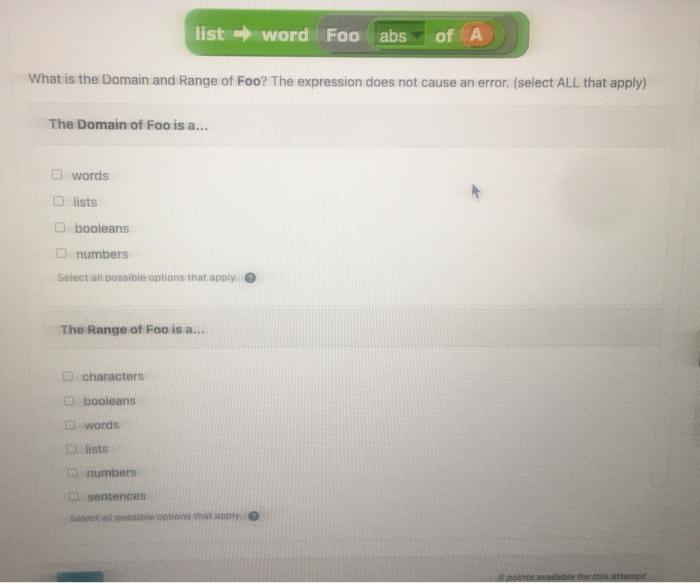 Solved What is the Domain and Range of Foo? The expression | Chegg.com