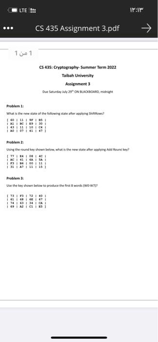 Solved CS 435: Cryptography-Summer Term 2022 Taibah | Chegg.com