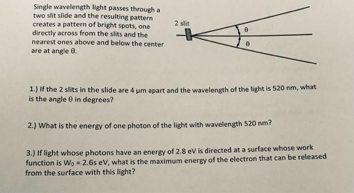 Solved Single wavelength light passes through a two slit | Chegg.com