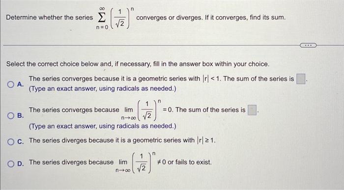 Solved Determine whether the series ∑n=0∞5n4n−3n converges | Chegg.com