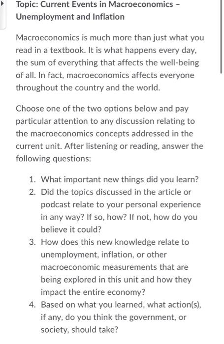 Solved Topic: Current Events in Macroeconomics - | Chegg.com