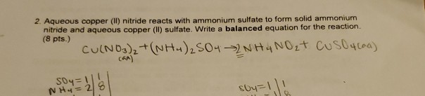 Solved 2. Aqueous copper (II) nitride reacts with ammonium | Chegg.com