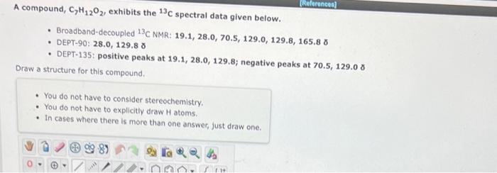 Solved A compound, C7H12O2, exhibits the 13C spectral data | Chegg.com