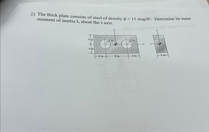 Solved 2) The thick plate consists of steel of density ρ=15 | Chegg.com