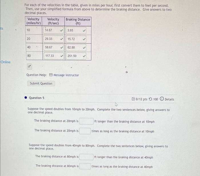 Solved For each of the velocities in the table, given in | Chegg.com