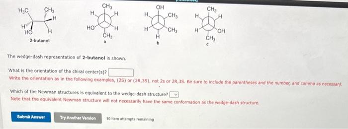 Solved The wedge-dash representation of 2 -butanol is shown. | Chegg.com