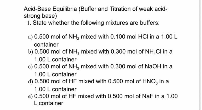 Solved Acid-Base Equilibria (Buffer and Titration of weak | Chegg.com