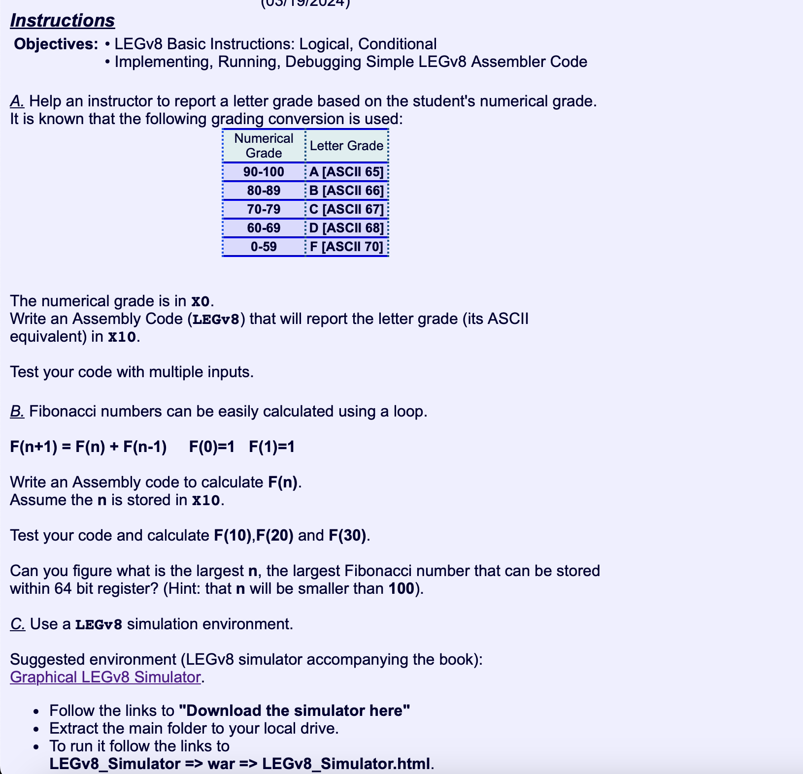 Solved USE THE LEGv8 ﻿simulator LINK I HAVE PROVIDED BELOW | Chegg.com