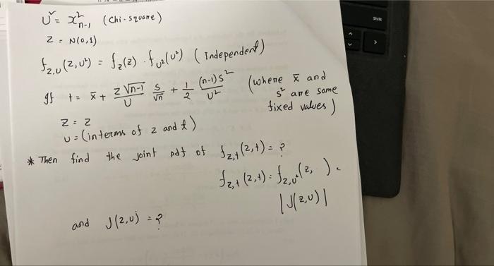 Solved U2=xn−12 (Chi-square) z=N(0,1) | Chegg.com