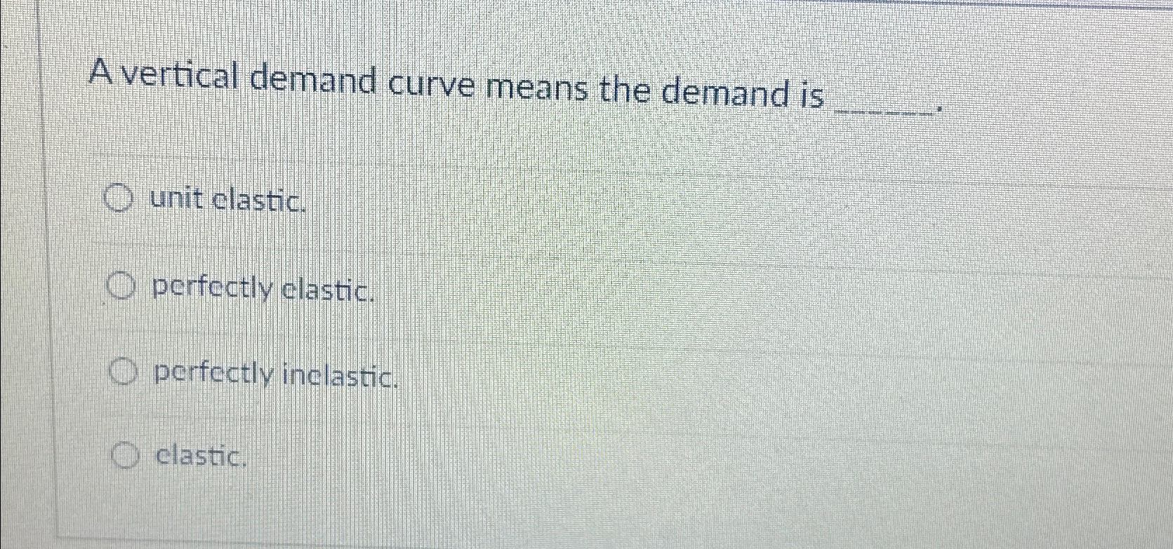 Solved A vertical demand curve means the demand isunit | Chegg.com