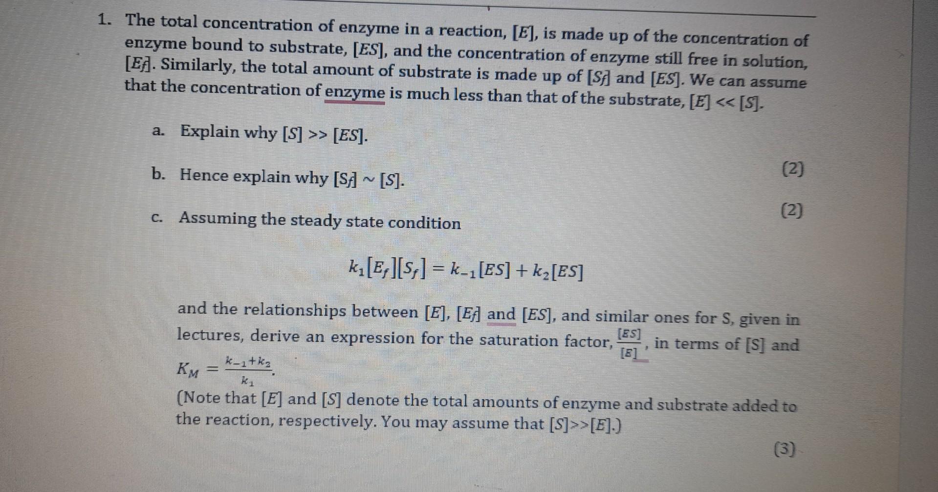 I le total concentration of enzyme in a reaction, | Chegg.com