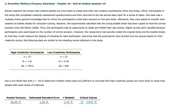 Solved 3. Gravetter/Wallnau/Forzano, Essentials - Chapter 10 | Chegg.com