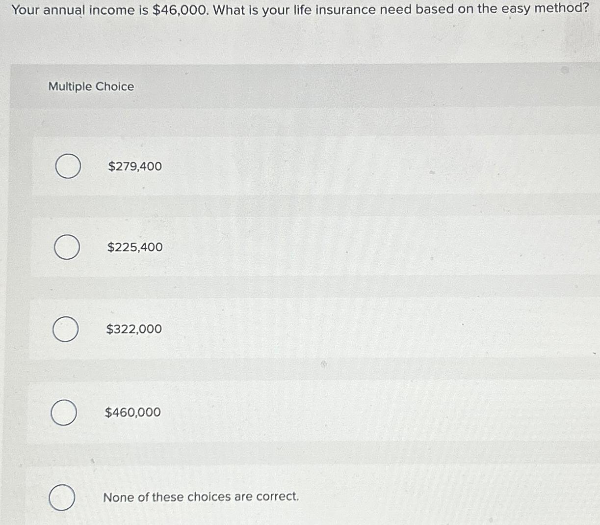 Solved Your annual income is $46,000. ﻿What is your life | Chegg.com