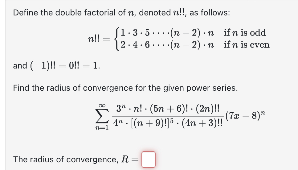Define the double factorial of n, ﻿denoted n! !, ﻿as | Chegg.com
