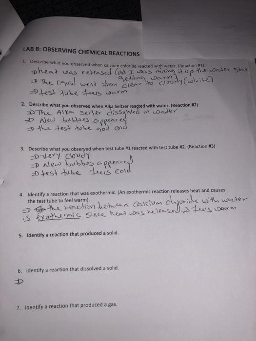 Solved LAB 8: OBSERVING CHEMICAL REACTIONS 1. Describe what | Chegg.com