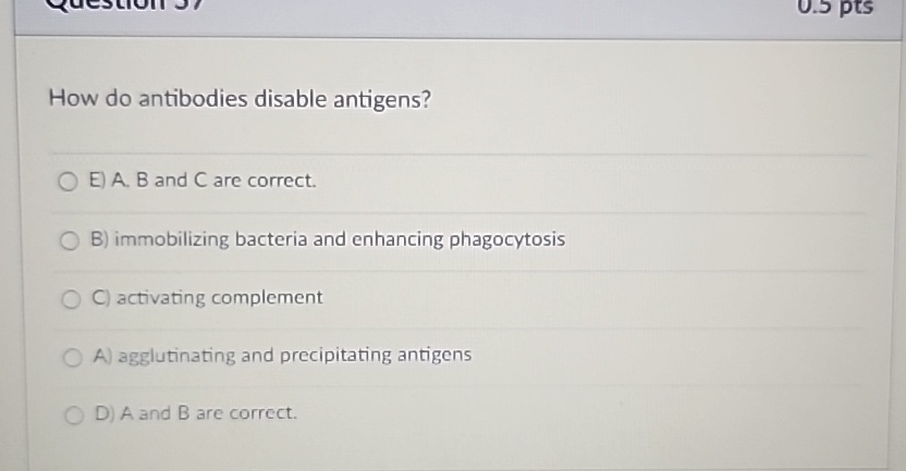 Solved How do antibodies disable antigens?E) ﻿A, ﻿B and C | Chegg.com