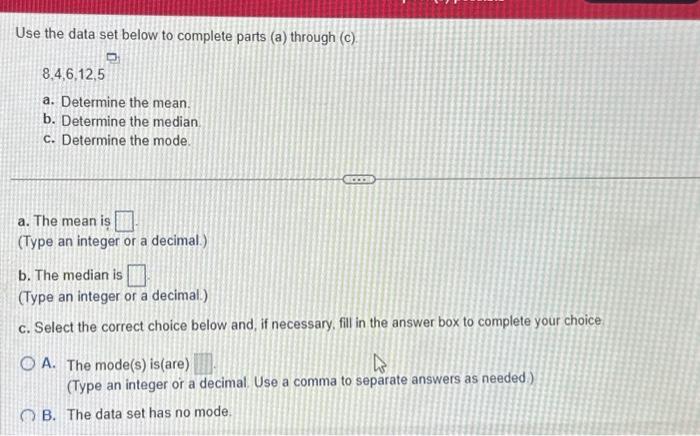 Solved Use the data set below to complete parts (a) through | Chegg.com